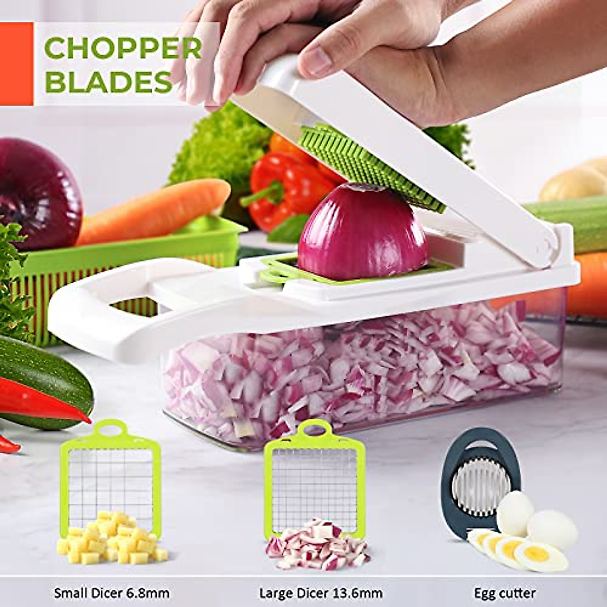 MAIPOR Vegetable Chopper - Onion chopper - Multifunctional 15 in 1 professional food chopper - Kitchen chopper - Dicer Cutter - veggie chopper with container - Vegetable Slicer Cutter - Egg slicer