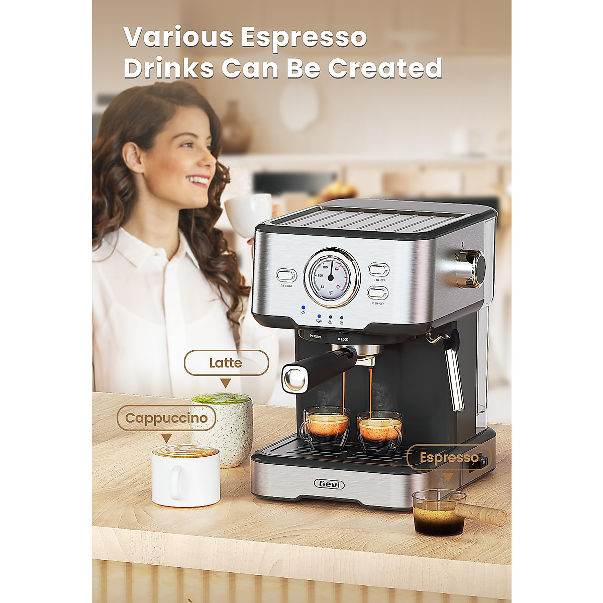 Gevi Espresso Machine High Pressure,compact espresso machines with Milk Frother Steam Wand,Professional Coffee，Cappuccino,Espresso,Latte,Macchiato Maker for home,espresso maker