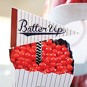 Big Dot of Happiness Batter Up - Baseball Paper Straw Decor - Baby Shower or Birthday Party Striped Decorative Straws - Set of 24