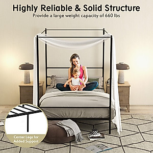 GOFLAME Full Size Metal Canopy Platform Bed Frame, Modern Canopy Bed with 4 Posters, Underbed Storage, Mattress Foundation with Steel Slat Support and Headboard, Easy Assembly, No Box Spring Needed