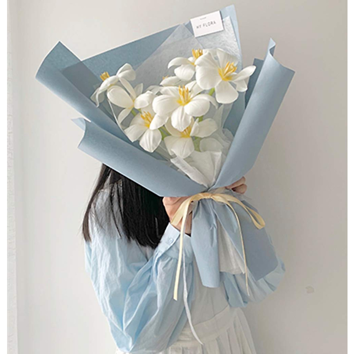 BBJ WRAPS Korean Style Waterproof Floral Wrapping Paper Single Color Bouquet Wrapping Paper Roll for Flowers, 22.8 Inch x 8 Yard, 1 Roll (Beige White)