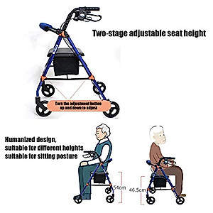Rollators 4 Wheel with Seat Folding Lightweight, Folding Rollator with Seat and Basket, Rollator Walker for Elderly Adjustable, Disability Aids Walkers, Mobility Walkers 4 Wheels,Load weight 220lbs,Bl