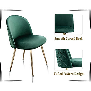 ZSARTS Velvet Accent Chairs, Mid Century Modern Dining Chairs Set of 4, Upholstered Chairs with Gold Plating Legs for Living Room/Bedroom/Kitchen,Green