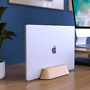 KUSOVILI Vertical Laptop Stand for Desk, Adjustable Vertical Laptop Holder, Natural Wood Desktop Dock for Apple MacBook pro, Surface, Lenovo, Dell and More (up to 17.3 inches)