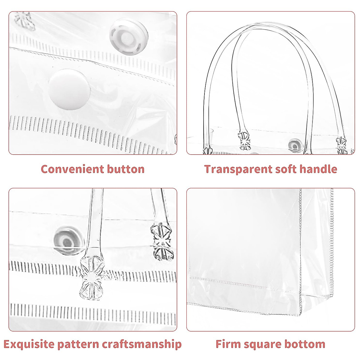 Clear Plastic Gift Bags with Handle, 50 Pcs Transparent Reusable Tote Bags Bulk Small Gift Wrap Candy Goodie Bags for Party Wedding Birthday Boutique Shopping School Baby Shower (5.1 x 5.9 x 2.7 Inch)