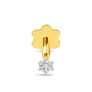 EternalDia 2.4mm Diamond Nose Stud/Lip Labret/Screw Ring Piercing Pin Bone 14Kt Gold 19 Gauge Diamond Nose Stud(GH/I1 I2) Straight nose rings