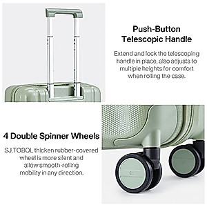 Hanke 14 Inch Underseat Carry On luggage with Wheels, Lightweight Mini Suitcase for Weekender, PC Hardside Small Carry On Bag with TSA Lock,Travel Suit Case Women men（Bamboo Green）