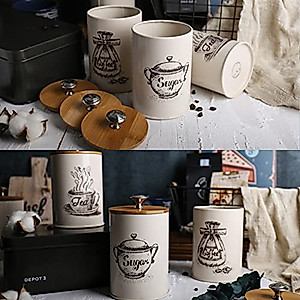 YOUEON Canister Sets for Kitchen Counter, Metal Vintage Kitchen Canisters Set of 3, Coffee Sugar Tea Canister Set, Food Storage Canister with Bamboo Lid, Farmhouse Kitchen Decor, Beige