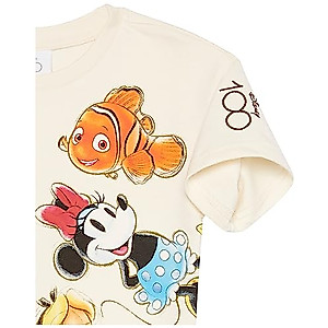 Disney Girls D100 Multi Character French Terry - Minnie, Stitch, Mirabel, Tinkerbell Tee & Short Set, Ivory, 7-8 US