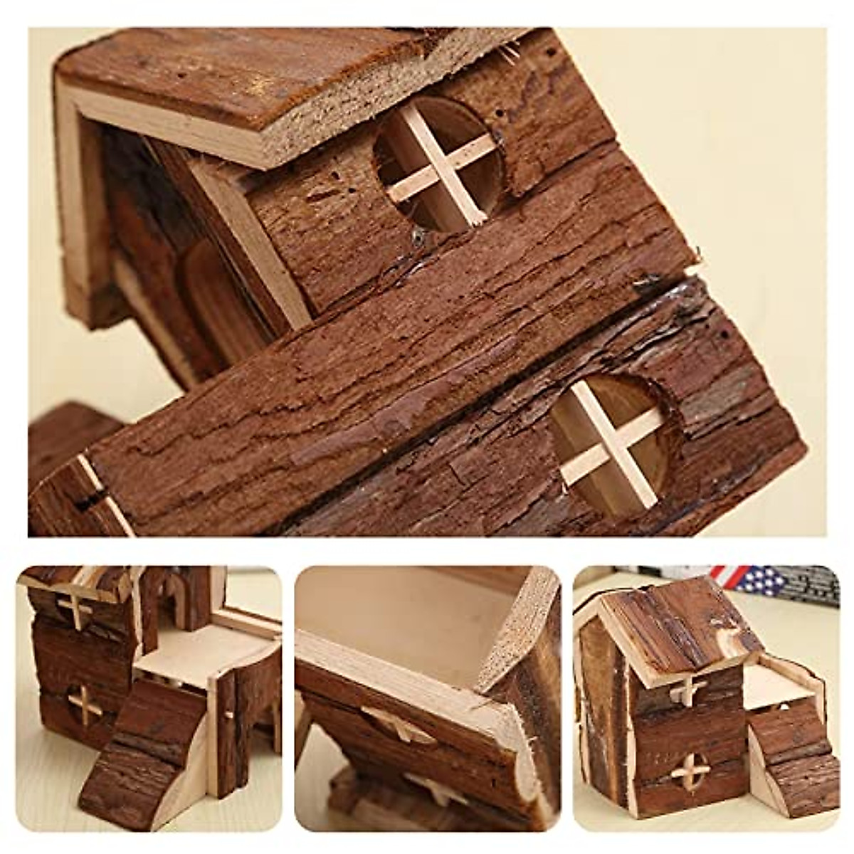 Dwarf Hamster Wooden House Rat Hideout Hut with Climbing Ladder Play Toys Hamster Toys Wooden House for Dwarf Hamster Mouse Rat and Other Small Animals