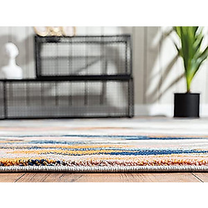 Abani Rugs Orange & Blue Contemporary Abstract Area Rug Contemporary Style, Porto Collection | Turkish Made Superior Comfort & Construction | Stain Shedding Resistant, 7'9" x 10'2" Rectangle
