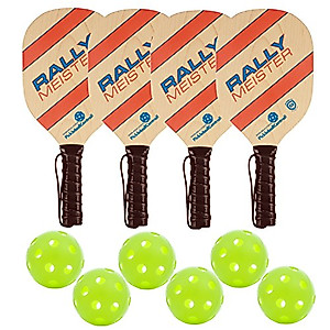 Rally Meister Wood Pickleball Paddle Deluxe Bundle 4 Paddles & 6 Balls