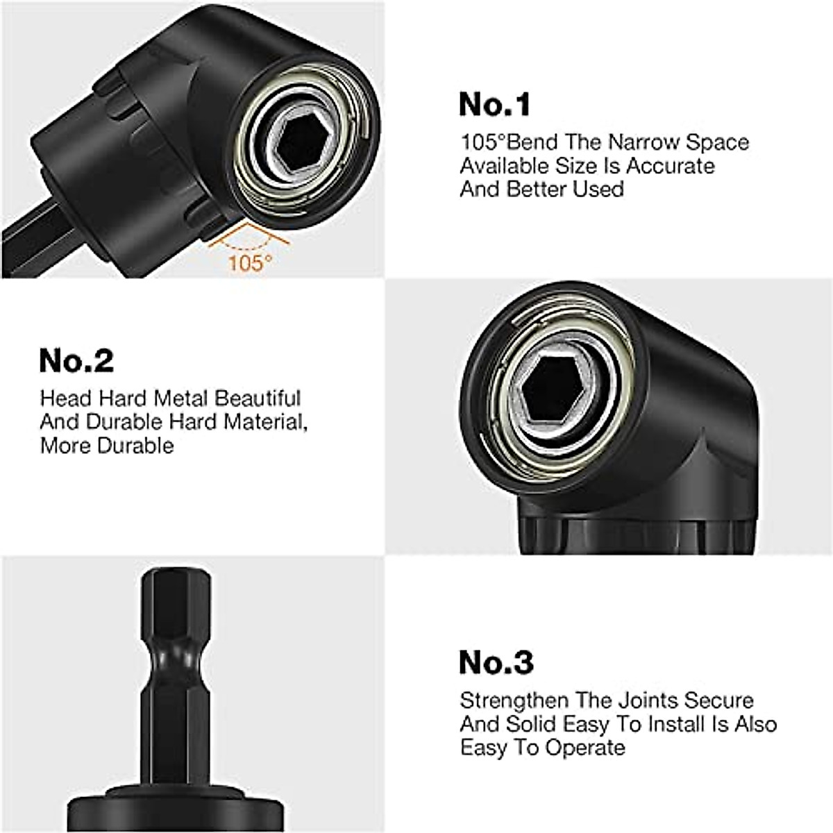 4-Piece Power Drill Sockets Adapter Sets,360°Rotatable 1/4" 3/8" 1/2" Impact Grade Driver Sockets Adapter Extension Set Drill Bit+105 Degree Right Angle Screwdriver set Drill Hex Bit Socket Adapter