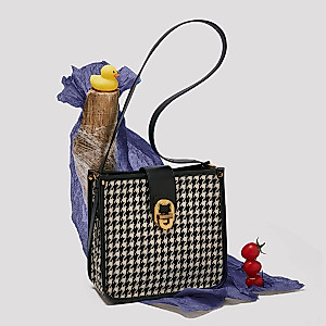 FOXLOVER Women’s Retro Portable Shoulder Bag New Houndstooth Commuter Bucket Bag Purse for Women Large Capacity Casual Underarm Bag