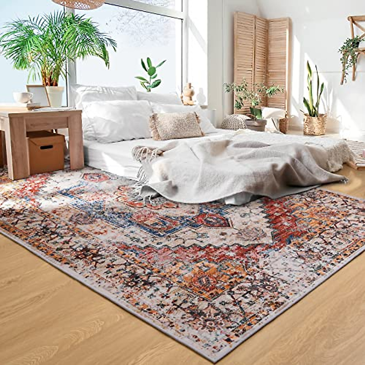 YJ.GWL Area Rug 4x6, Washable Bedroom Rug, Soft Accent Rugs for Living Room Entryway Dining Room, Non-Slip Non-Shedding Low-Pile Floor Carpet, Orange