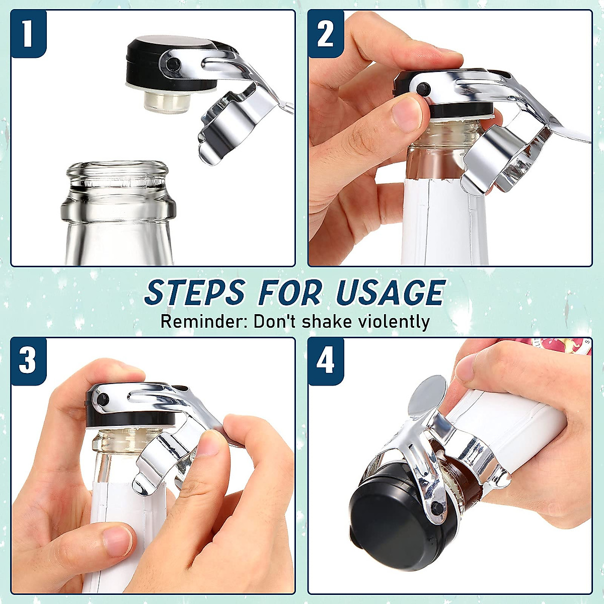 Stainless Steel Champagne Stoppers 2.71 x 1.93 Inch Wine Bottle Stoppers Sealer Reusable Champagne Cork Bottle Plug Champagne Saver Beverage Bottle Stopper for Keeping Wine Fresh(8 Pieces)