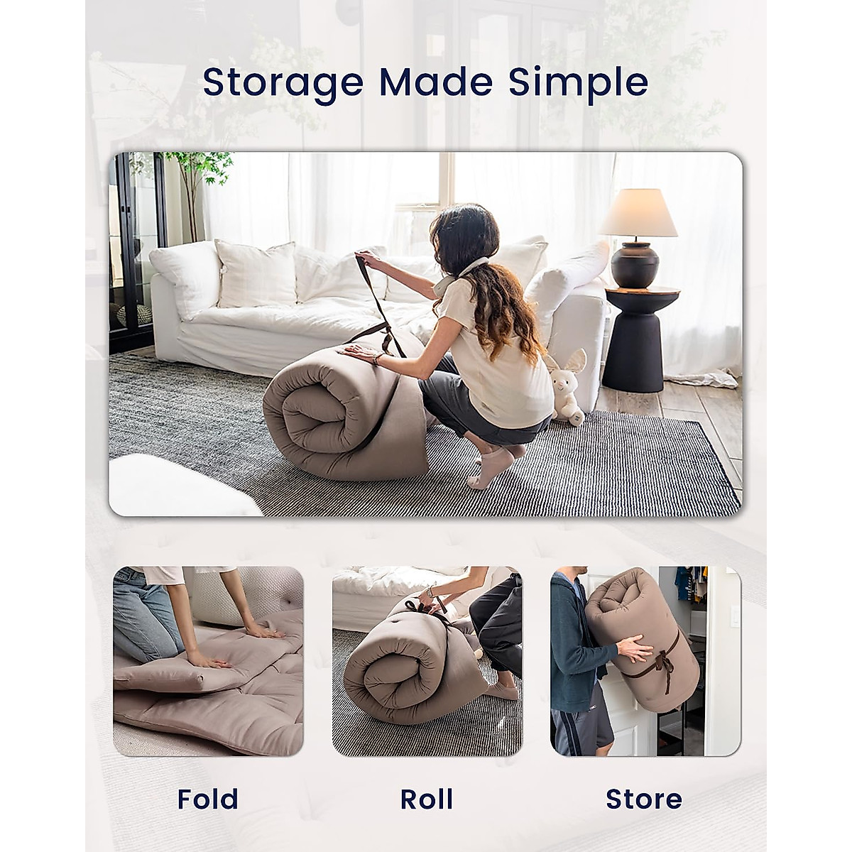 ZonLi Japanese Floor Futon Mattress Queen Size 60"x 80",100% Cotton 2.5'' Thicken Tatami Mattress,Foldable Sleeping Pad,Portable Dormitory Tatami Mat,Roll Up Floor Lounger Bed for Adult (Grey)