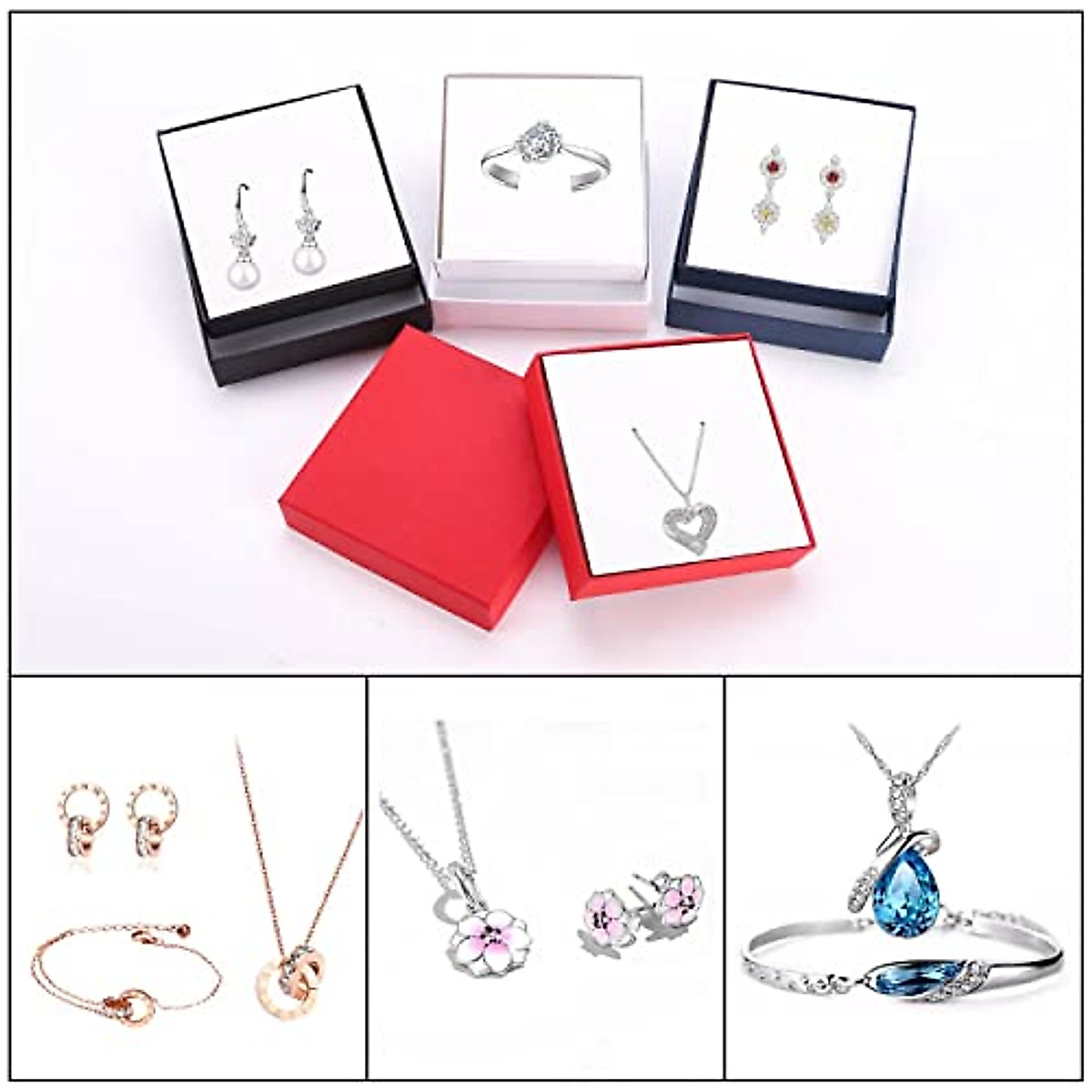 Frantis 20 Pack Jewelry Gift Boxes, Thick Paper Box Bulk for Jewelry Gift Packaging, Bracelet Gift Case with Cotton Filled and Lids-Black