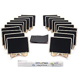 ONUPGO Mini Chalkboard Signs, 20 Pack Small Wooden Chalkboard Labels with Easels Stand, Place Cards, Food Signs, Blackboards for Table Numbers, Weddings Signs, Party Decoration