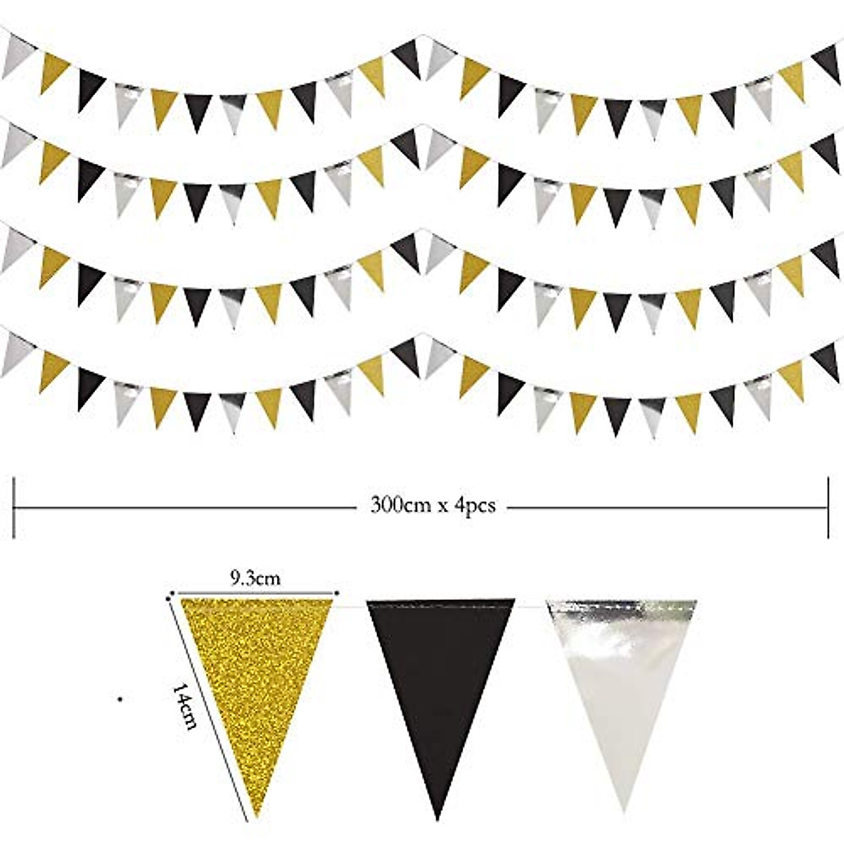 Decor365 Gold Black Silver Vingage Triangle Flag Banner for Graduation Party Decorations Hanging Flag Decoration for Wedding/Birthday/Anniversary/Xmas Dance Prom Party Decor