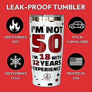 Biddlebee 50th Birthday Gifts Women Travel Coffee Mug w/Slider Lid | 20oz Spill Proof Stainless Steel Insulated Cup | 50 Year Old Birthday Gifts | Funny 50th Birthday Gift Ideas | 50 and Fabulous