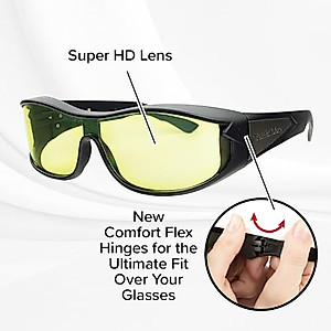 BattleVision Night Vision Wraparounds Green Night Driving Glasses, AS-SEEN-ON-TV, Fits Over Your Prescription Eyeglasses and Reading, See Clearer, Anti-Glare, Reduces Glare from Headlights, Unisex