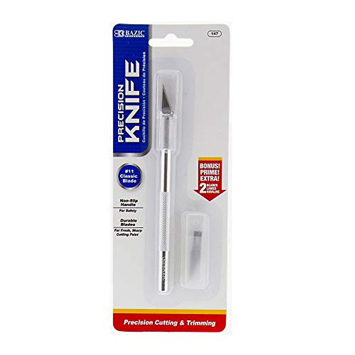 BAZIC Precision Knife + 2 Blades, Craft Cutter w/ Safety Cap, #11 Fine Point Blade, Easy-Change Blade System, Cutting Knives for Art Supply, 1-Pack
