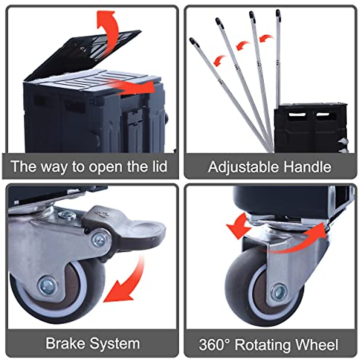 Bienvoun Folding Rolling Shopping Cart - Foldable Utility Grocery Cart with Wheels and Telescoping Handle for Teachers, Grocery Shopping, Tools (Black).