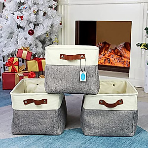 Casaphoria 3Pcs Collapsible Cube Fabric Storage Baskets with Handles,Foldable Canvas Storage Baskets for Shelves Organizing,Rectangular Closet Storage Bins for Home Office Closet Utility Room