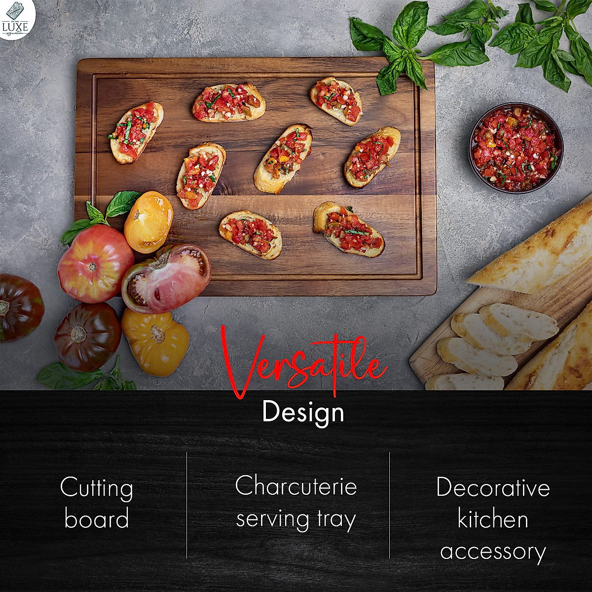 Premium Acacia Wood Cutting Board - Perfect for Chopping Fruits, Vegetables, Cheese and Meat - Large Kitchen Block and Serving Tray Charcuterie Board With Juice Groove (18 x 12 x 1)