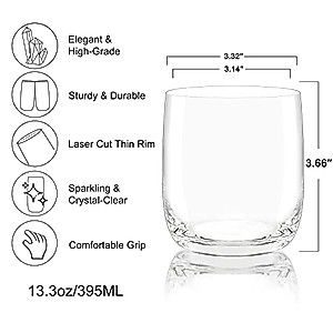 CREATIVELAND Crystal Tumbler Glasses Set of 6 LEAD-FREE CRYSTAL GLASSES, Brilliant Clarity, Thin Rim, Whiskey Glass, Cocktails Glasses,Drinking Cups,Old Fashion Glasses,Rocks Glasses 13.9oz/395ML