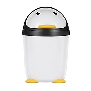 Penguin Plastic Trash Can with Lid Bedroom 7.5 Liter /2 Gallon Garbage Can Children Room Garbage Can Swing Lid Wastebasket Dustbin Organizer, White