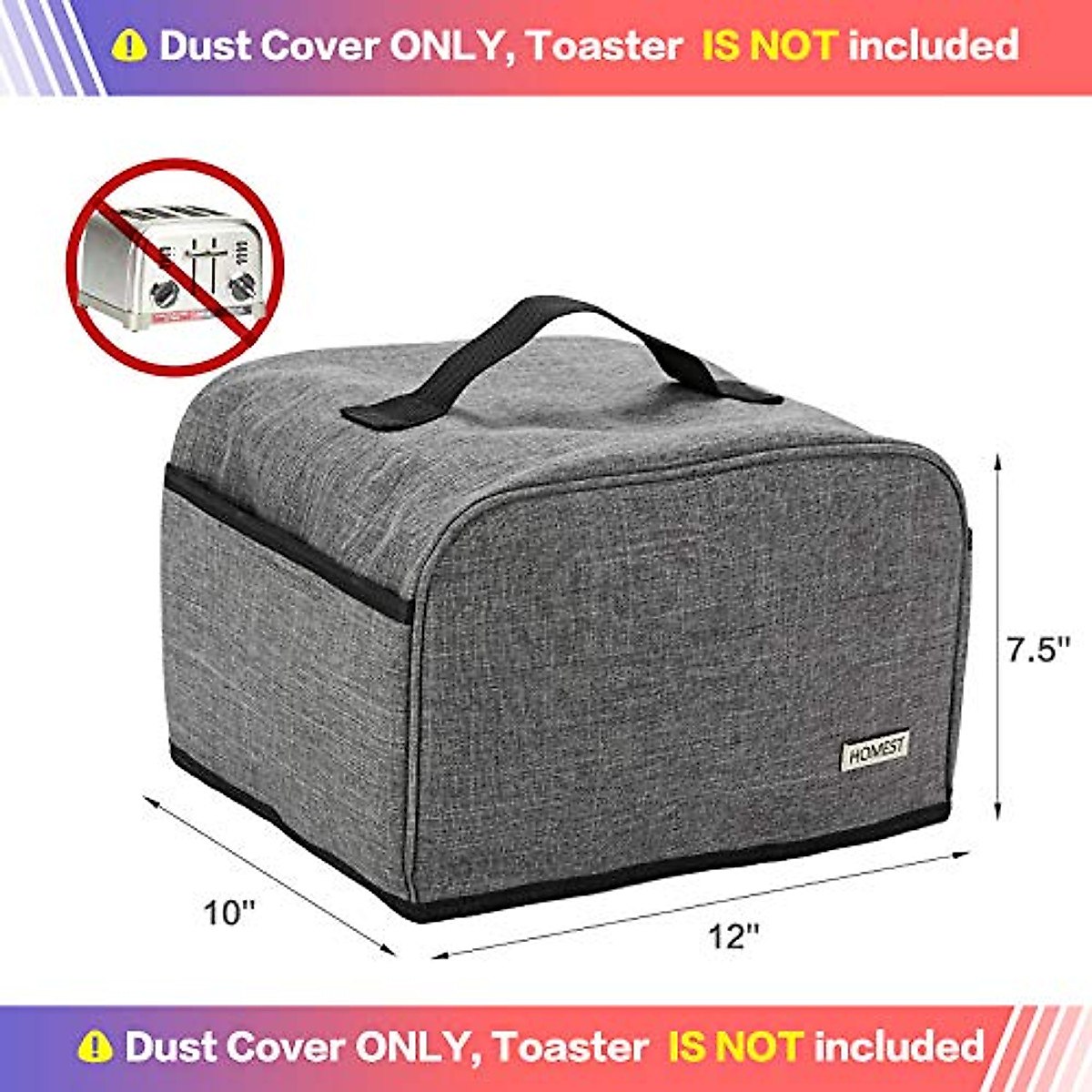 HOMEST Toaster Dust Cover with Pockets Compatible with Cuisinart 4 Slice Toaster, Can Hold Jam Spreader Knife & Toaster Tongs, Dust and Fingerprint Protection, Grey(Cover only)
