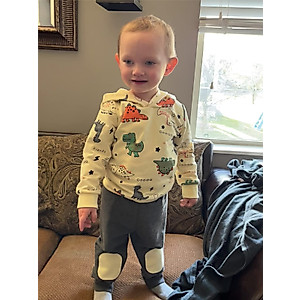 Infant Baby Boy Clothes Dinosaur Print Hoodie Tops + Pants Sweatsuit Outfits (12-18 Months) Light Yellow