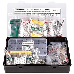 2200 pcs Electronic Component Assortment Kit, Capacitors, Resistors, Transistors, Inductors, Diodes, Potentiometer, IC, LED and PCB