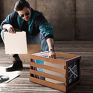 HYNAWIN Vinyl Record Storage Crate, Wooden Album Storage Holder Record Organizer Box, Brown