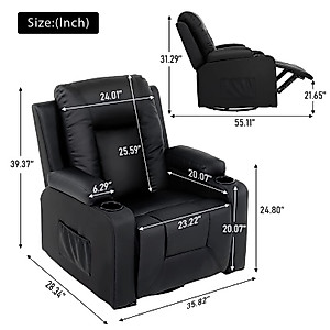 COMHOMA Recline Chair Set，Furniture 2PC Bonded Leather Recliner Set Living Room Set, Sofa, Loveseat（Black,Living Room Set3+2）