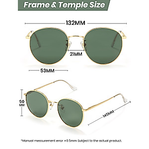 Veda Tinda Vision Vintage Small Round Polarized Sunglasses Classic Retro Circle Green Lens Sun Glasses For Women Men UV400 Protection With Sunglasses Chain C14S17