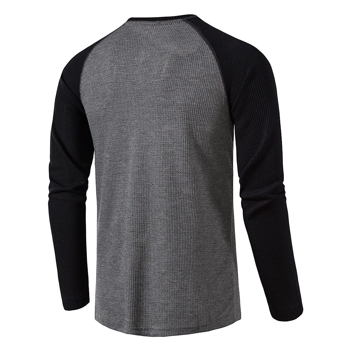 MUSE FATH Men’s Waffle Authentics Long Sleeve Henley Shirt Casual Button Placket T-Shirt-Dark Grey-L
