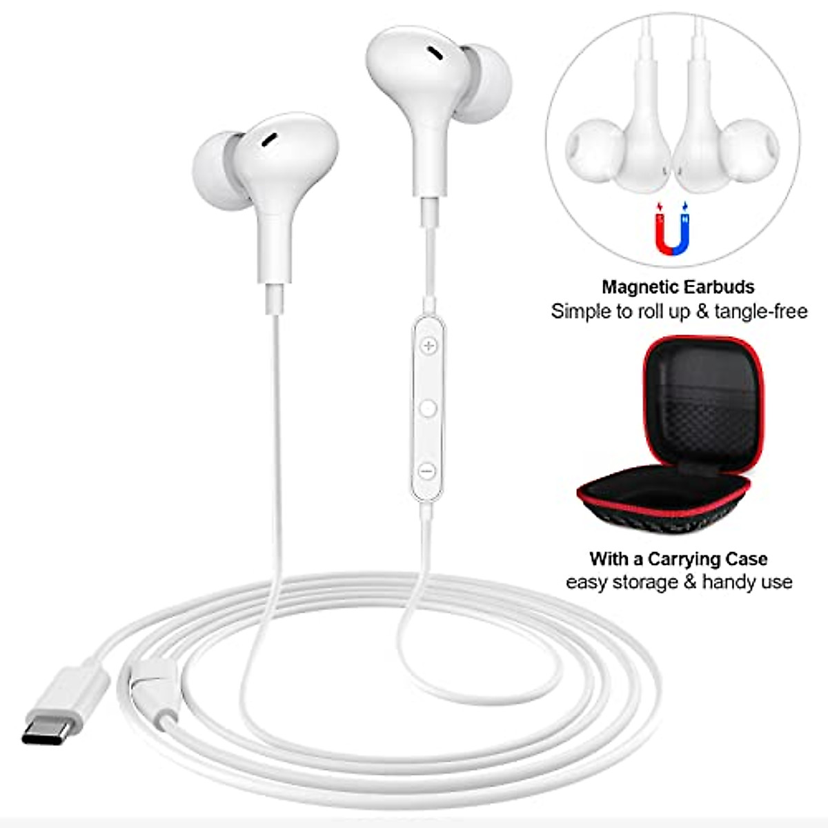 COOYA USB C Headphone Magnetic Wired Earbuds for Samsung S23 S22 Ultra S21 S20 FE A53 Note 20 10 Plus Galaxy Flip 4 Pixel 6 7 DAC HiFi Stereo in-Ear Earphone with Microphone for iPad Pro Oneplus 9 10