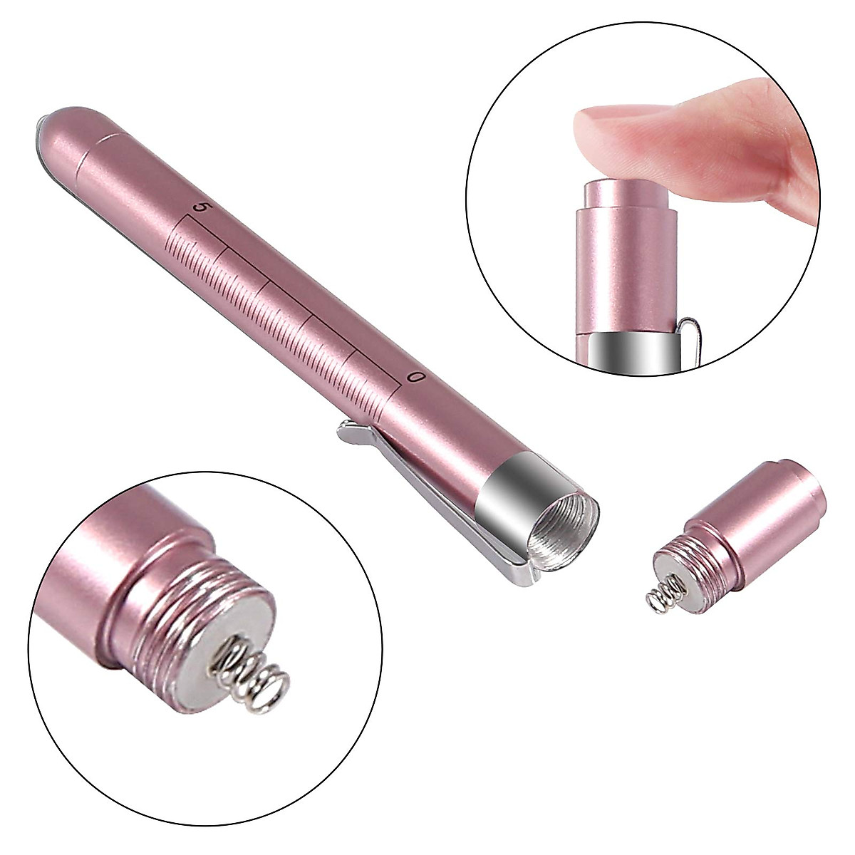MELIFE Pen Light with Pupil Gauge, White Light Premium Copper Reusable LED Penlights for Doctors Medical Nursing Students etc, Pink and Green