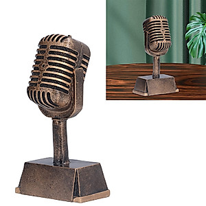 Award Trophies, 6.5in Music Award Trophy Synthetic Resin Decorative Microphone Tabletop Ornament for Home Singing Competition, Party Celebrations