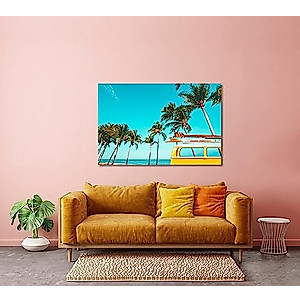 Vintage Car With Surfboard on the Roof Canvas Print 3 Panels / 36x24 inches