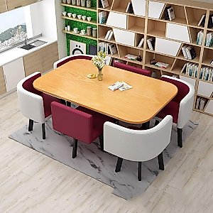 MAxba Dining Table and 6 Chairs Rectangle Office Conference Reception Meeting Table and Chairs Space Saving Negotiation Table (Color : Purple)