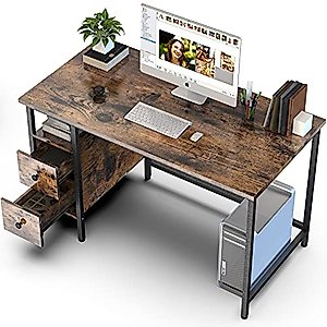GIKPAL Computer Desk for Home Office, Study Writing Desk with 2 Drawers, Desk with Storage for Bedroom 47 inch, Black/Rustic Brown (Rustic Brown)