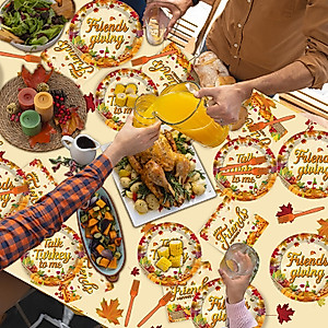 99 Pcs Friendsgiving Party Decorations, Friendsgiving Decorations Tableware Set Includes Happy Friendsgiving Banner, Friendsgiving Tablecloth, Friendsgiving Plates And Napkins Sets for 24 Guests