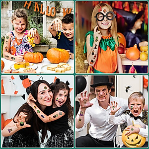 192 PCS Halloween Temporary Tattoos for Kids, Halloween Assorted Waterproof Fake Pumpkin Temp Tattoo Sticker for Boys Girls Goody Bag Stuffers Prizes Party Favors