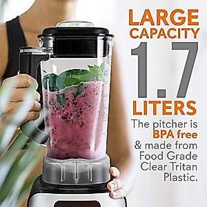 NutriChef Digital Electric Kitchen Countertop Blender - Professional 1.7 Liter Capacity Home Food Processor Compact Blender for Shakes and Smoothies w/ Pulse Blend, Timer, Adjustable Speed - NCBL1700
