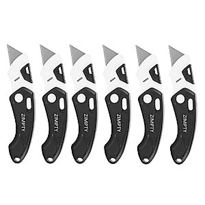 ZIMPTY ZY300 6-Pack Folding Utility Knife Quick-change SK5 Box Cutter for Cartons, Cardboard and Boxes, Back-lock Mechanism