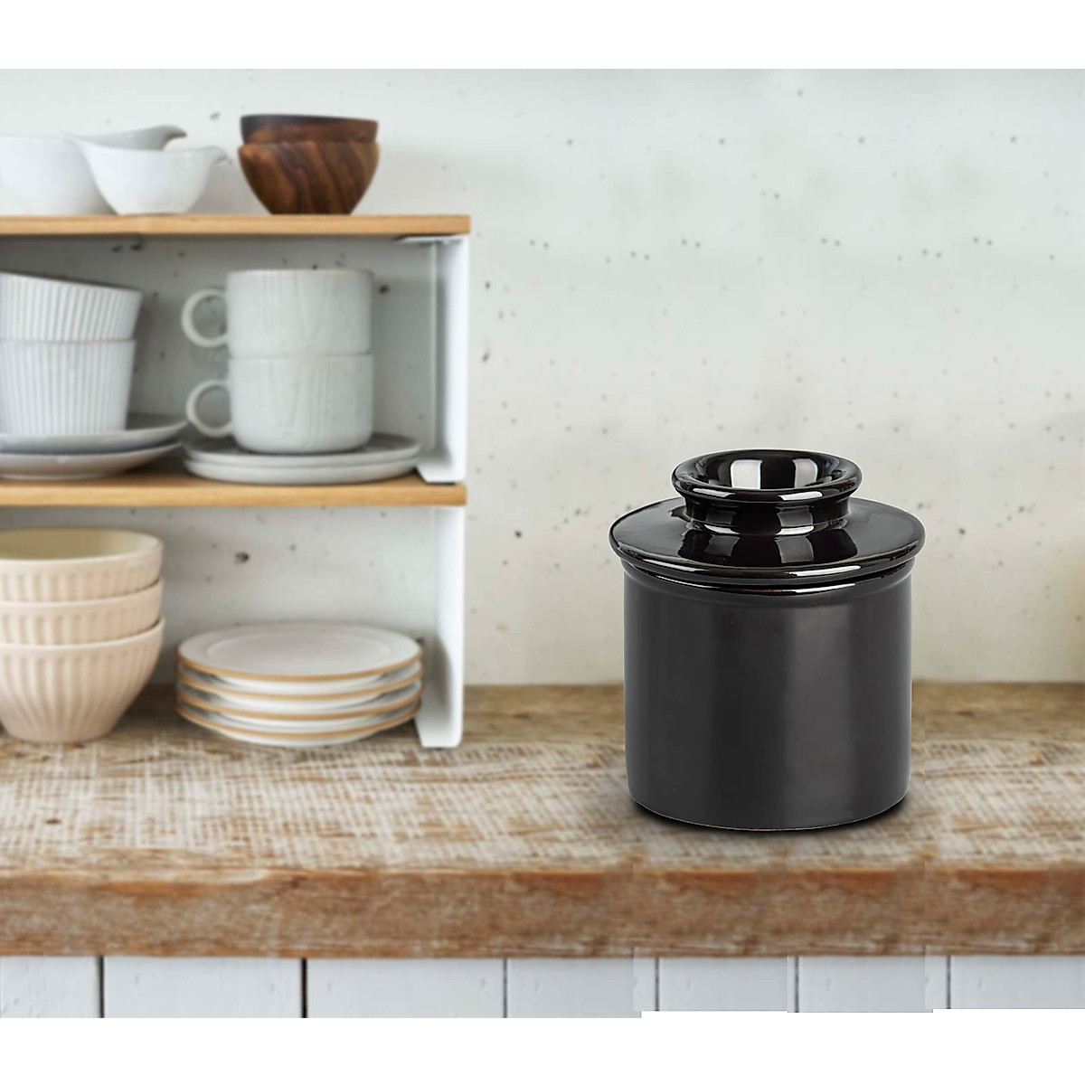 Black Butter Crock With Water Line French Butter Dish Large Butter Keeper Porcelain Butter Cup Campana De Mantequilla